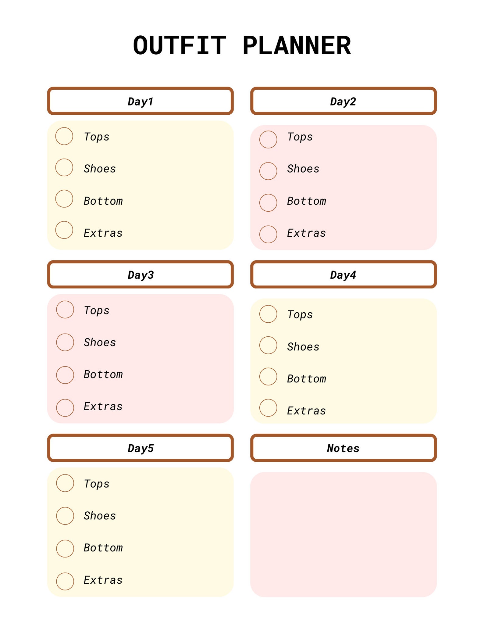 Minimal and Clean Outfit Planner Sheet - Etsy