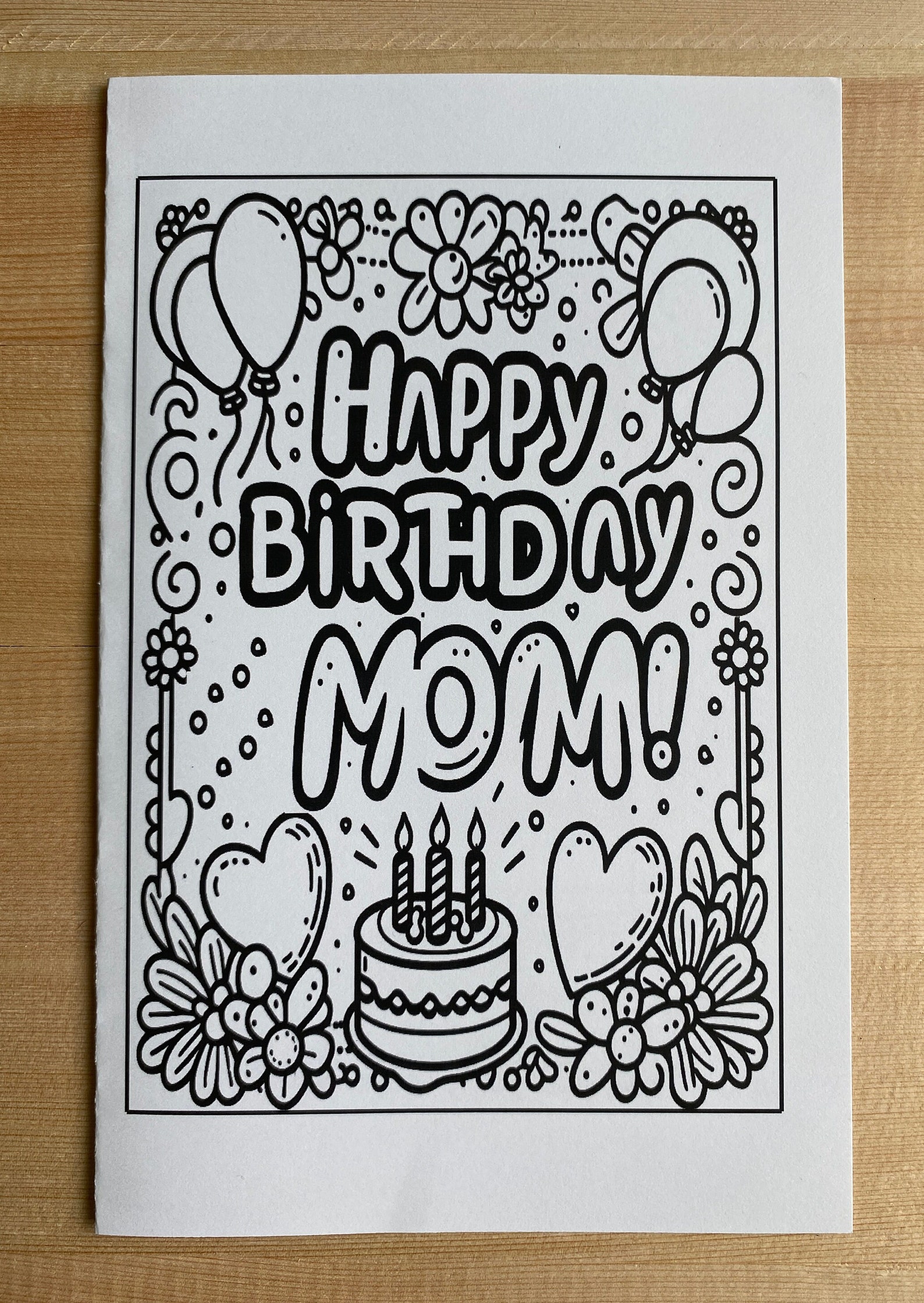 Printable Birthday Mom Coloring Card, Mom Birthday Gift Card - Instant ...