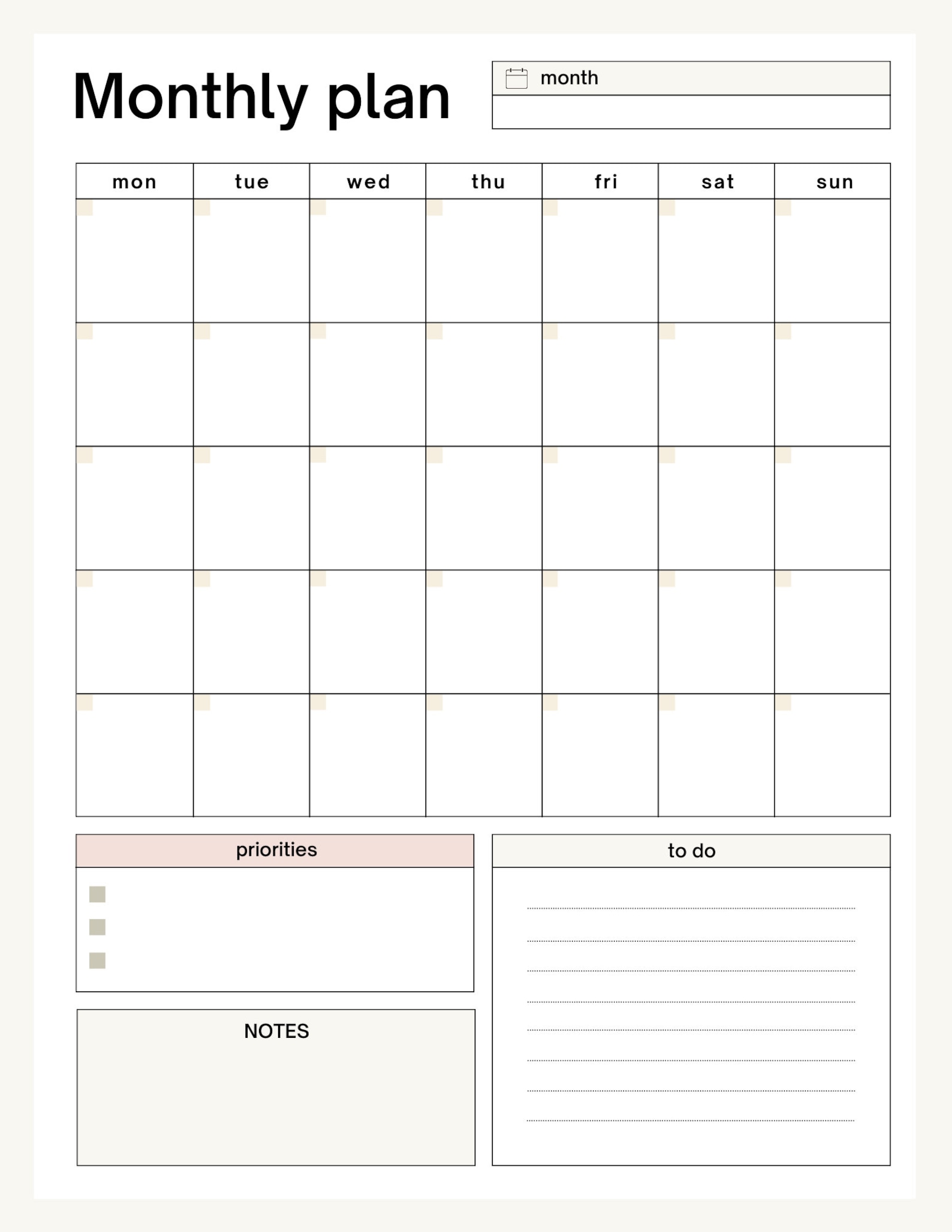 Simple Modern Printable Monthly Planner - Etsy