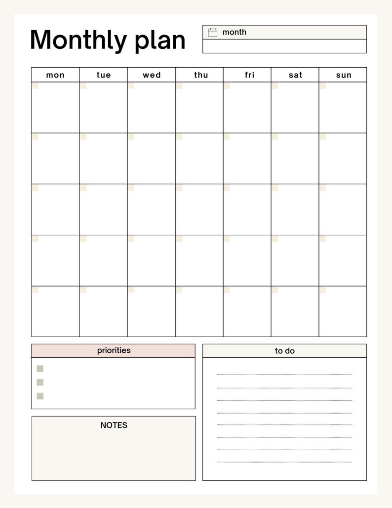 Simple Modern Printable Monthly Planner - Etsy