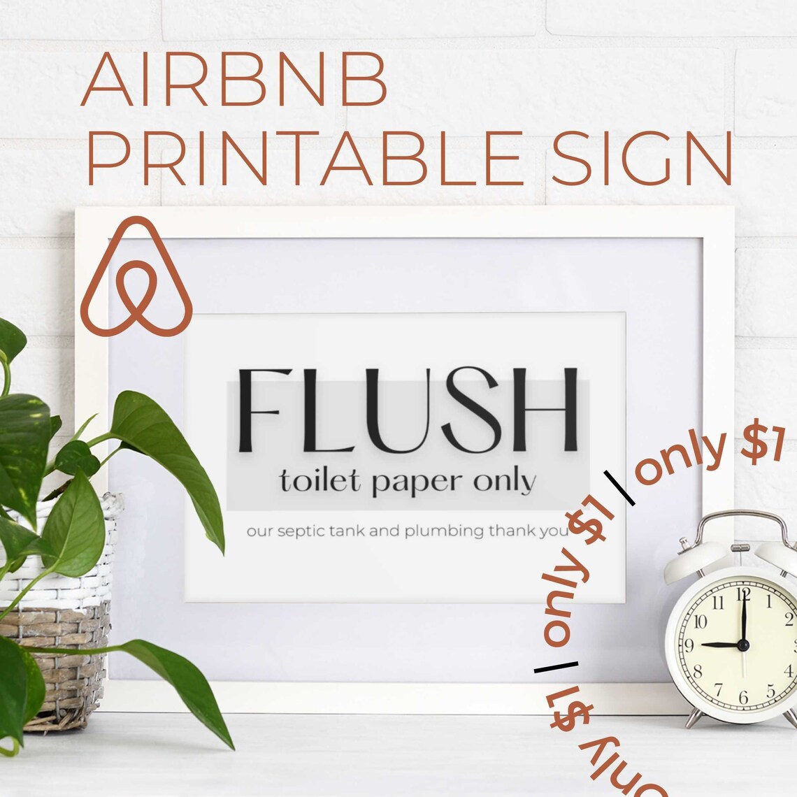 Airbnb Flush Toilet Paper Only Sign Septic Tank Reminder, Airbnb Toilet ...