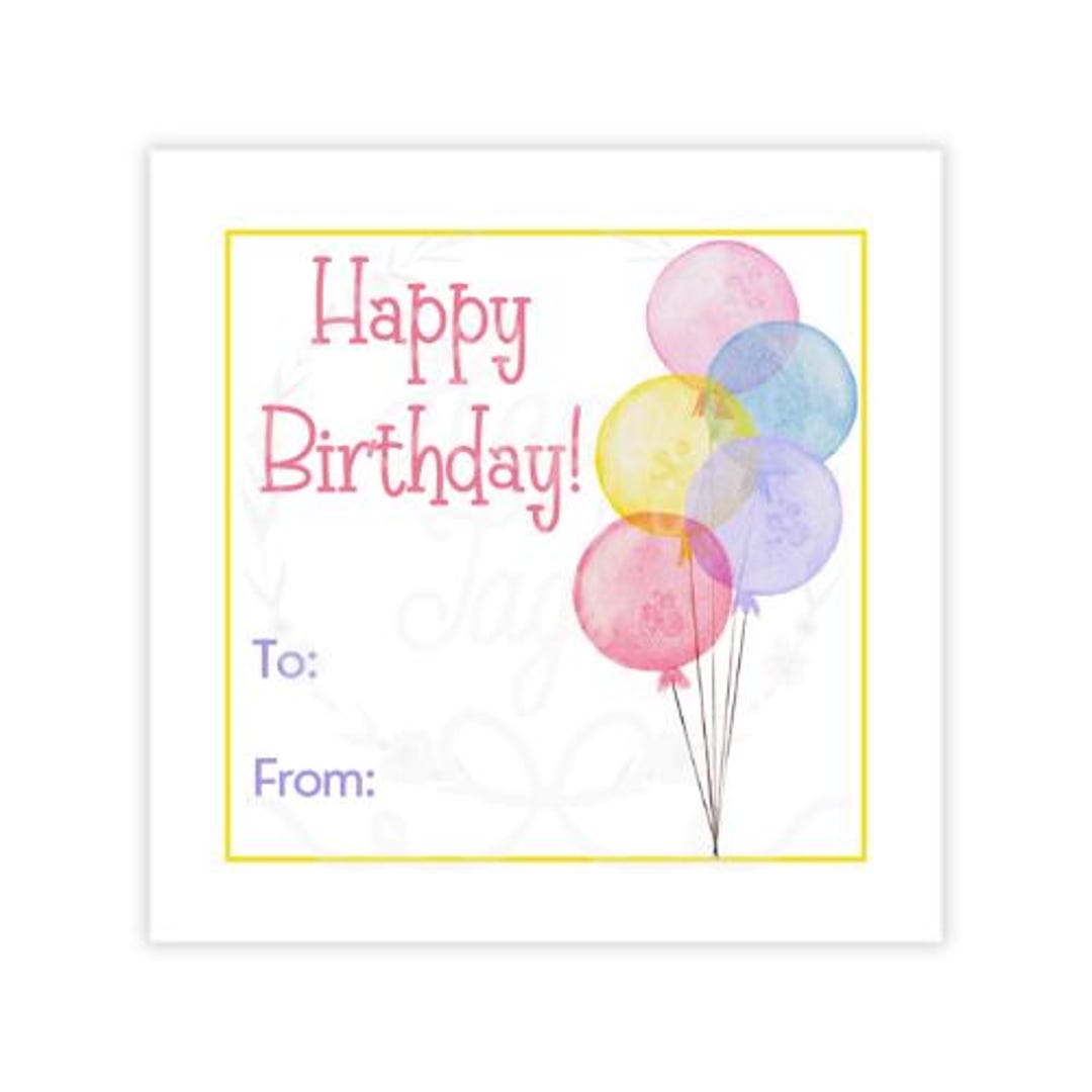 Pastel Birthday Balloons Gift Tags | Digital File, Stickers or Printed ...