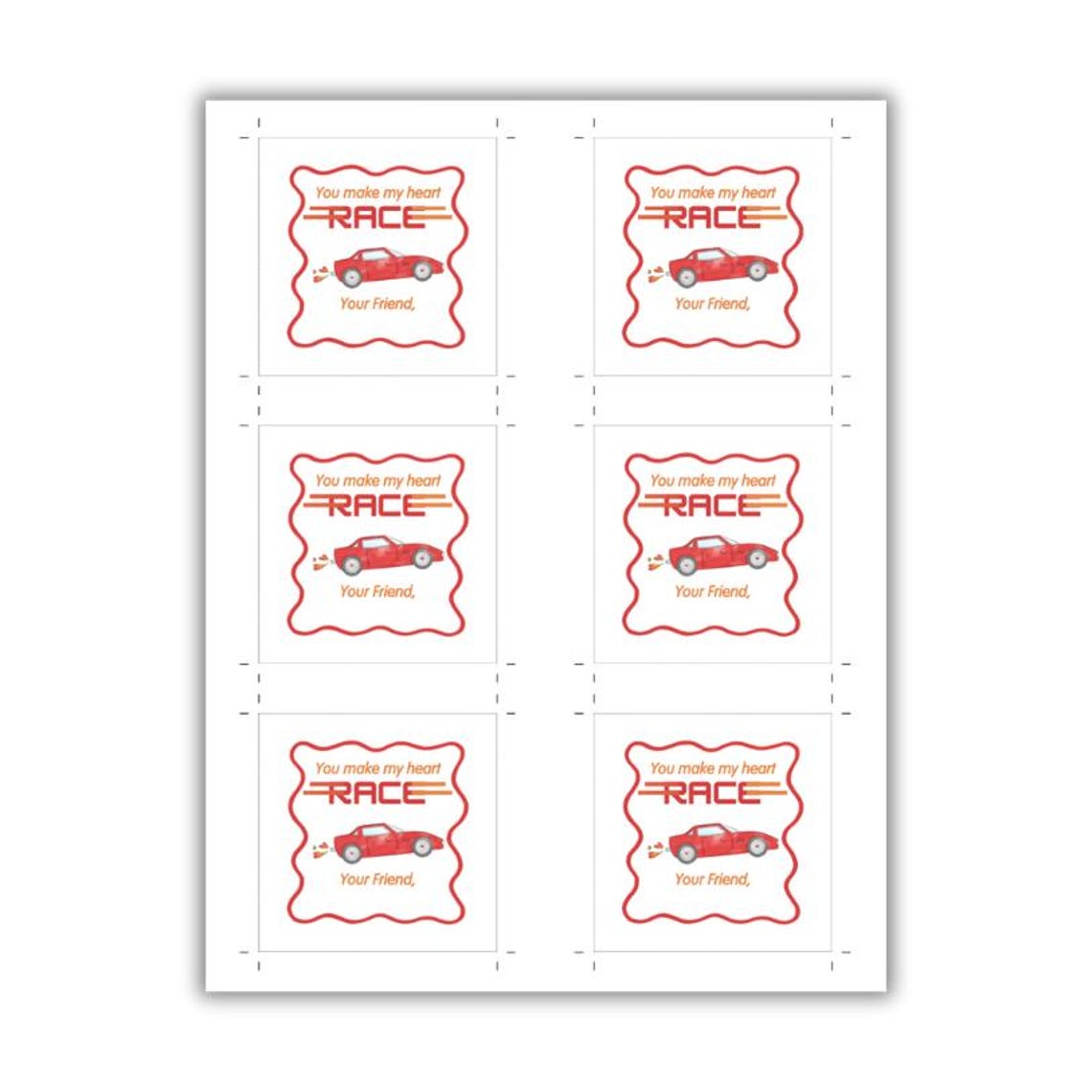 Race Car Valentine Gift Tag | Instant Download Digital PDF - Etsy