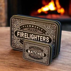 Firelighter Box Metal Tin Storage Holder Fire Lighters Matches Fire ...