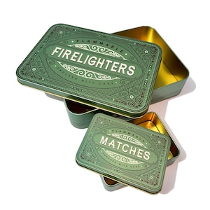 Firelighter Box Metal Tin Storage Holder Fire Lighters Matches Camp ...