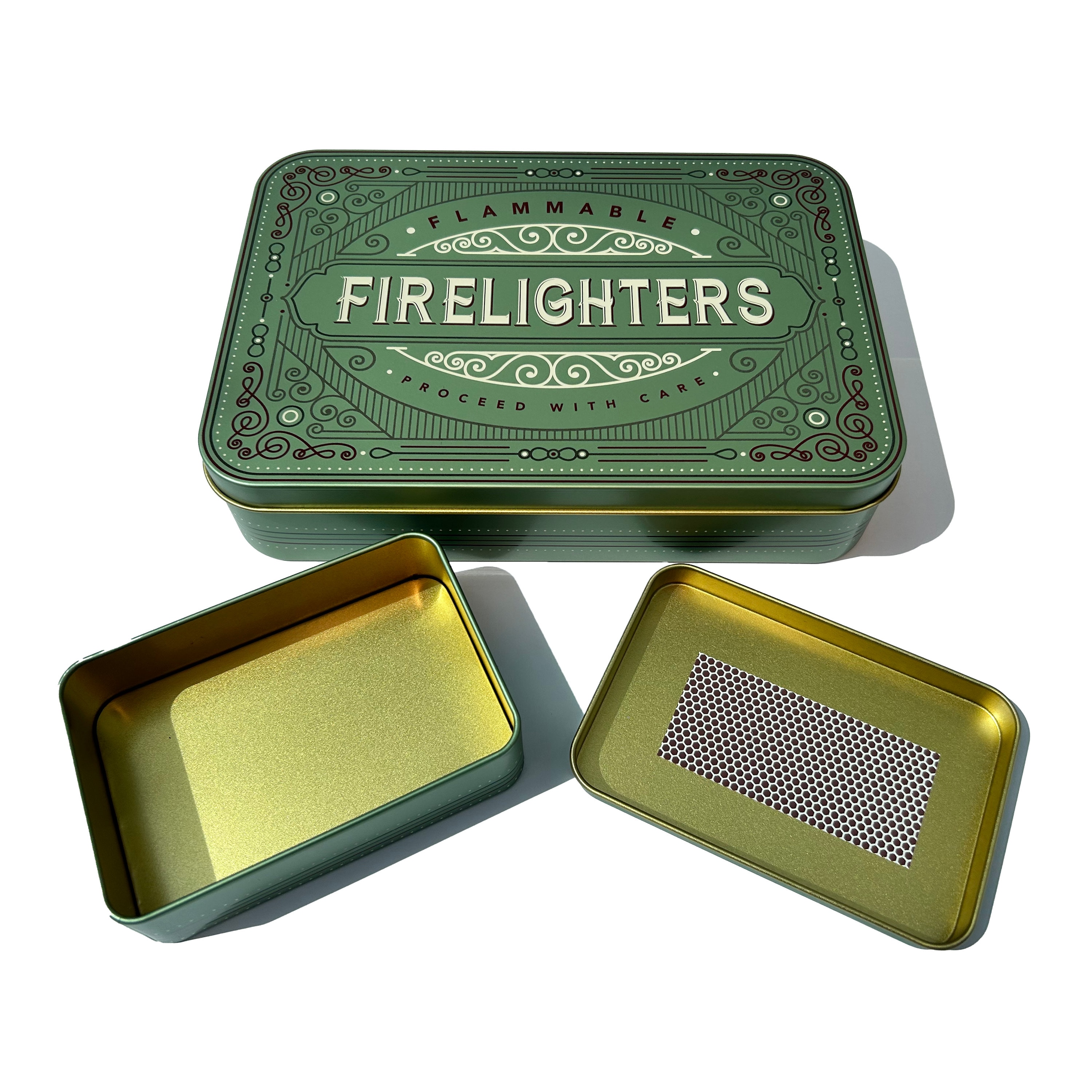 Firelighter Box Metal Tin Storage Holder Fire Lighters Matches Camp ...