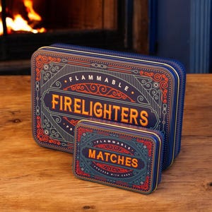 Firelighter Box Metal Tin Storage Holder Fire Lighters Matches Fire ...