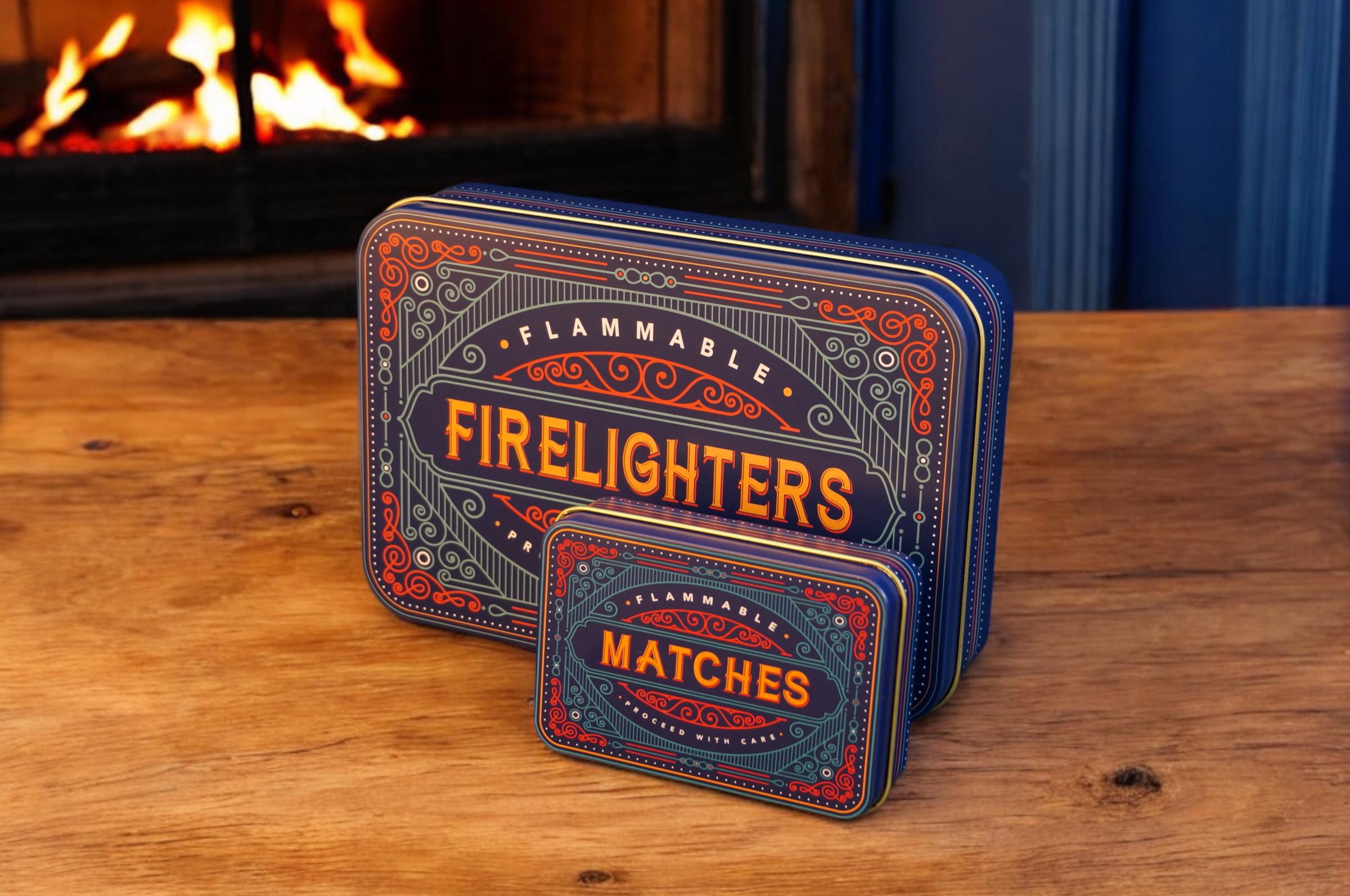 Firelighter Box Metal Tin Storage Holder Fire Lighters Matches Fire ...
