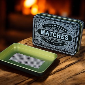 Firelighter Box Metal Tin Storage Holder Fire Lighters Matches Stocking ...