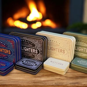 Firelighter Box Metal Tin Storage Holder Fire Lighters Matches Fire ...