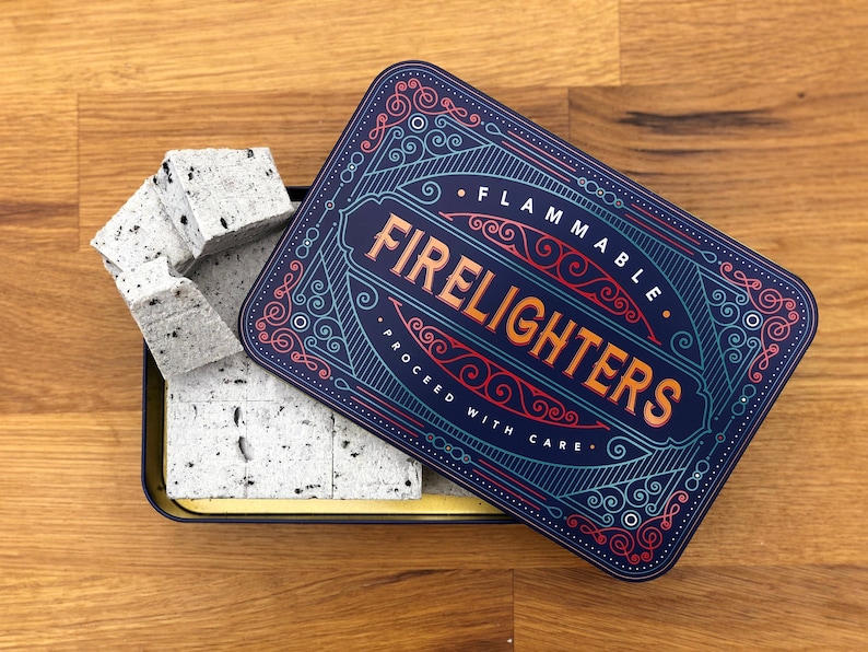 Firelighter Box Tin Metal Storage Holder Firelighters Matches Fire ...