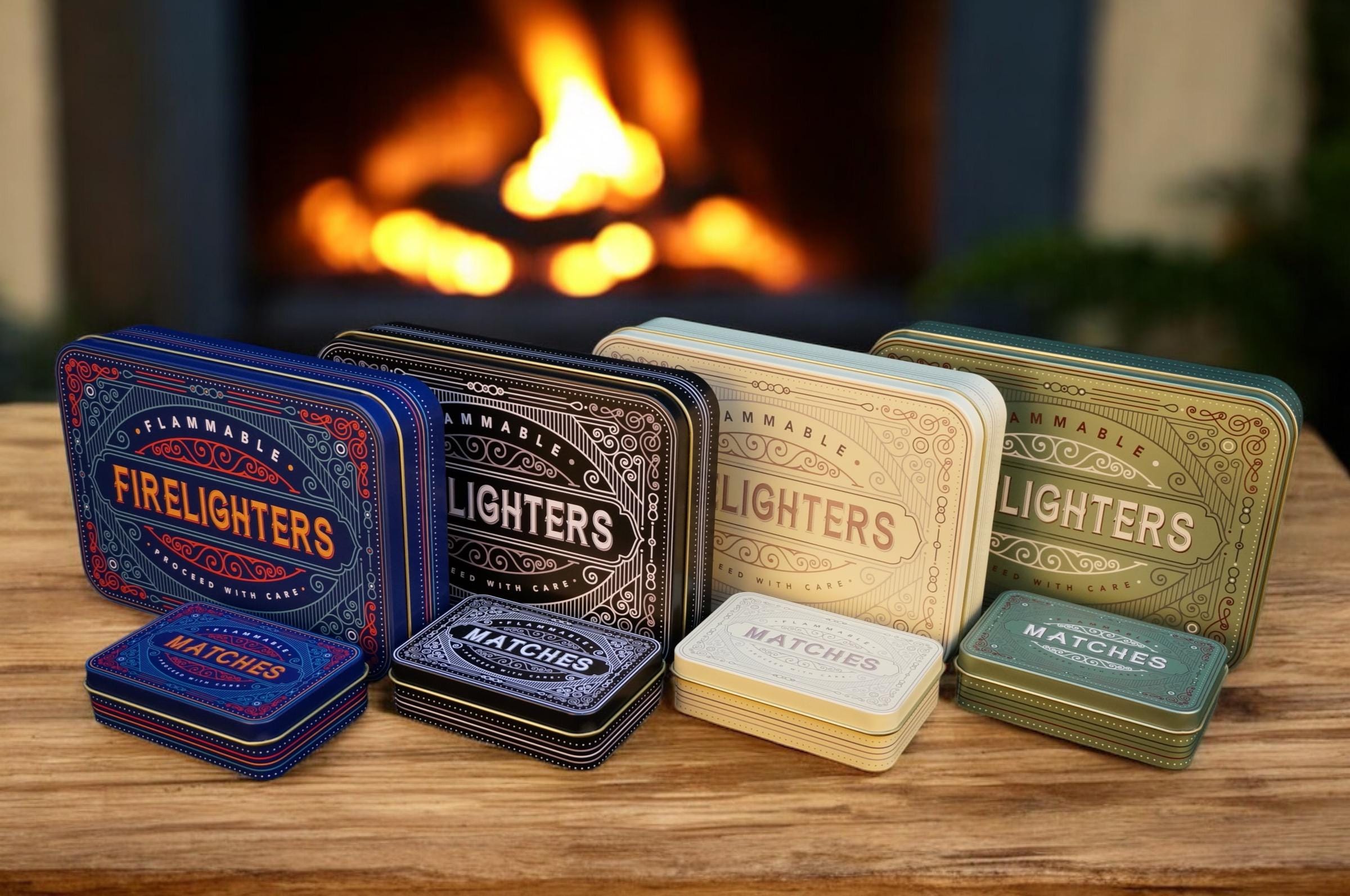 Firelighter Box Metal Tin Storage Holder Fire Lighters Matches Stocking ...