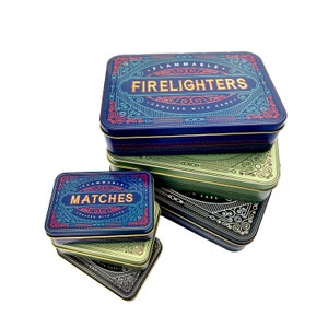 Firelighter Box Metal Tin Storage Holder Fire Lighters Matches Stocking ...