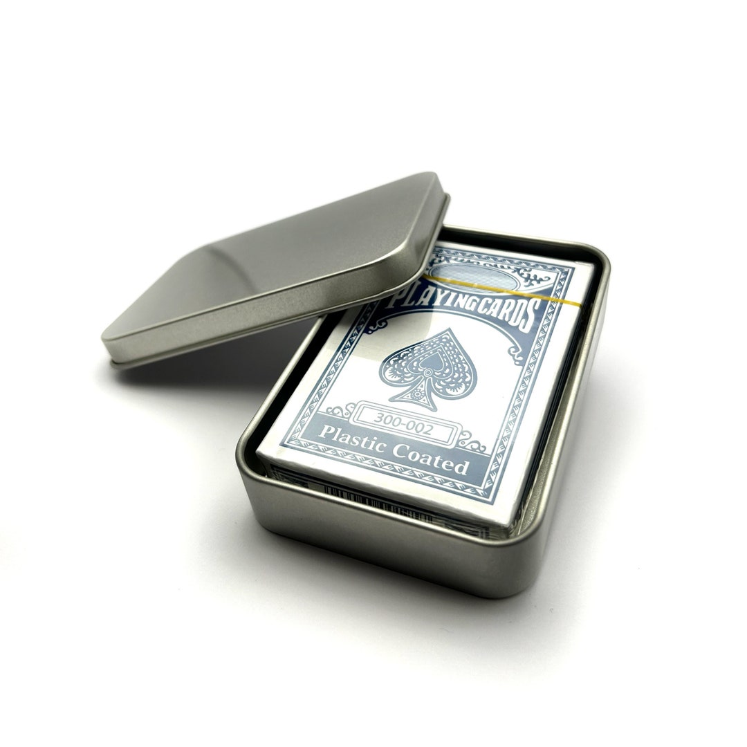 Playing Card Tin Metal Case Holder Storage Travel Silver Box Poker ...