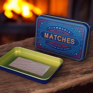 Firelighter Box Metal Tin Storage Holder Fire Lighters Matches Stocking ...