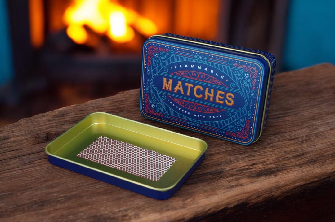 Matchbox Match Tin Metal Box Storage Holder Matches Firelighters ...