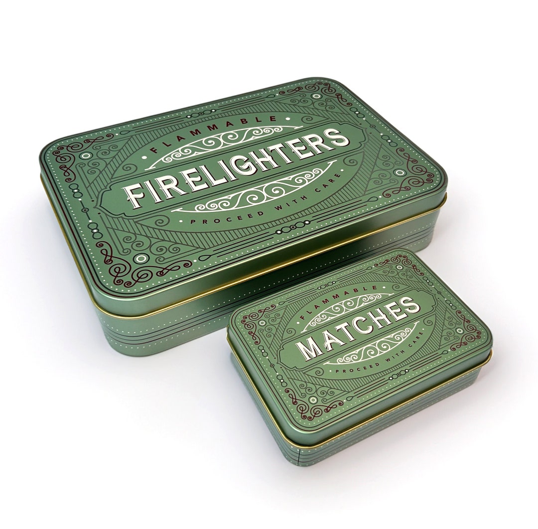 Firelighter Box Metal Tin Storage Holder Fire Lighters Matches Camp ...