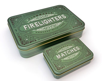 Firelighter Box Metal Tin Storage Holder Fire Lighters Matches Camp ...
