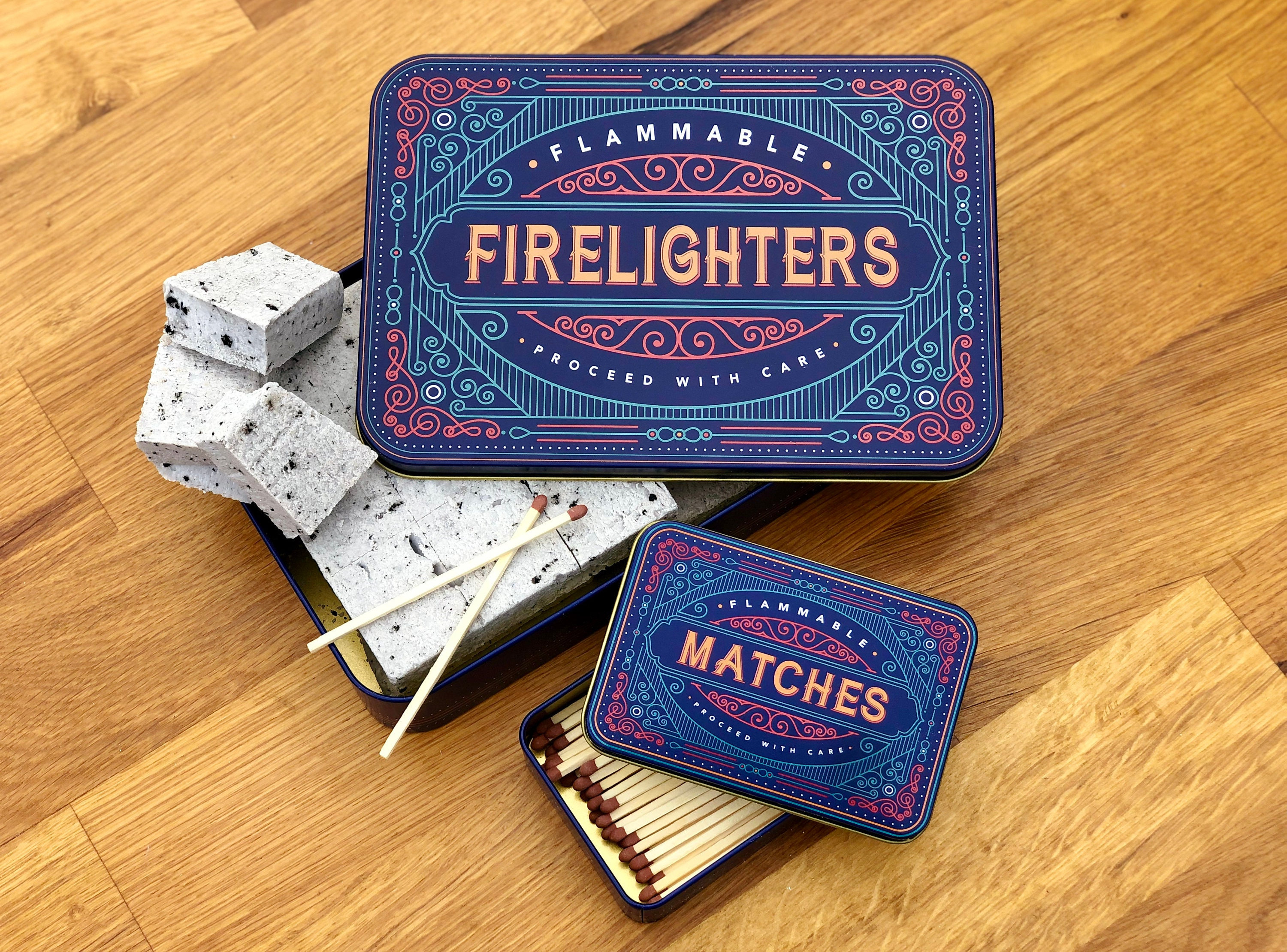 Firelighter Box Metal Tin Storage Holder Fire Lighter Matches - Etsy UK