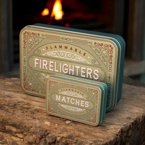 Firelighter Box Metal Tin Storage Holder Fire Lighters Matches Stocking ...
