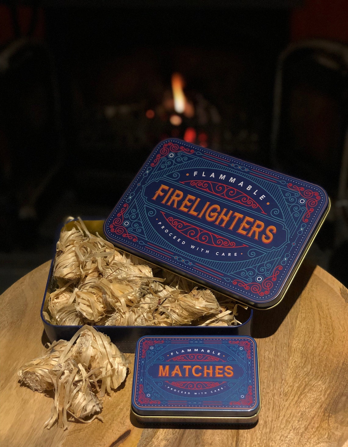 Firelighter Box Metal Tin Storage Holder Fire Lighter Matches - Etsy UK