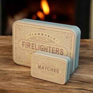 Firelighter Box Metal Tin Storage Holder Fire Lighters Matches Fire ...