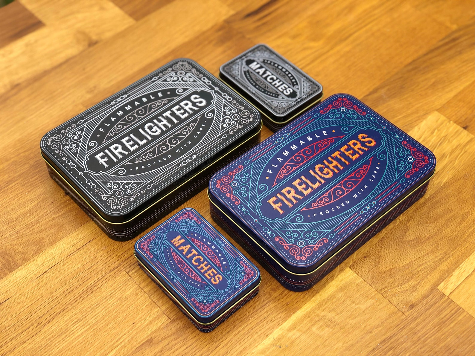 Firelighter Box Metal Tin Storage Holder Fire Lighters Matches Camp ...