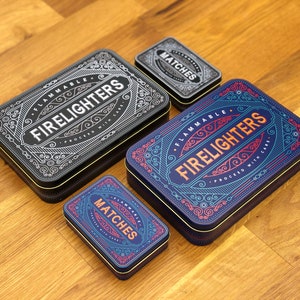 Firelighter Box Metal Tin Storage Holder Fire Lighters Matches Camp ...