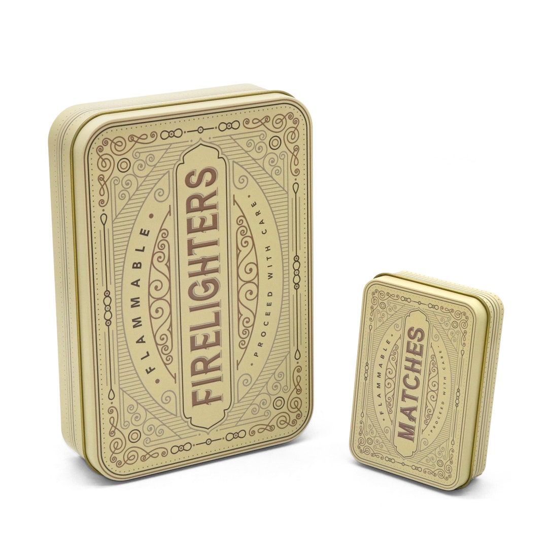 Firelighter Box Metal Tin Storage Holder Fire Lighters Matches Stocking ...