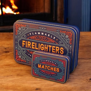 Firelighter Box Metal Tin Storage Holder Fire Lighters Matches Stocking ...