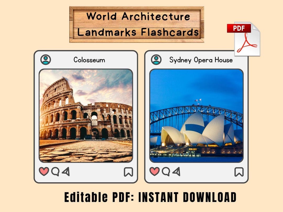 Printable Montessori Geography Flashcards Set With World Architecture ...