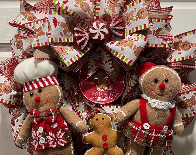 XL Gingerbread Christmas Wreath, Boy and Girl Gingerbread, Handmade ...