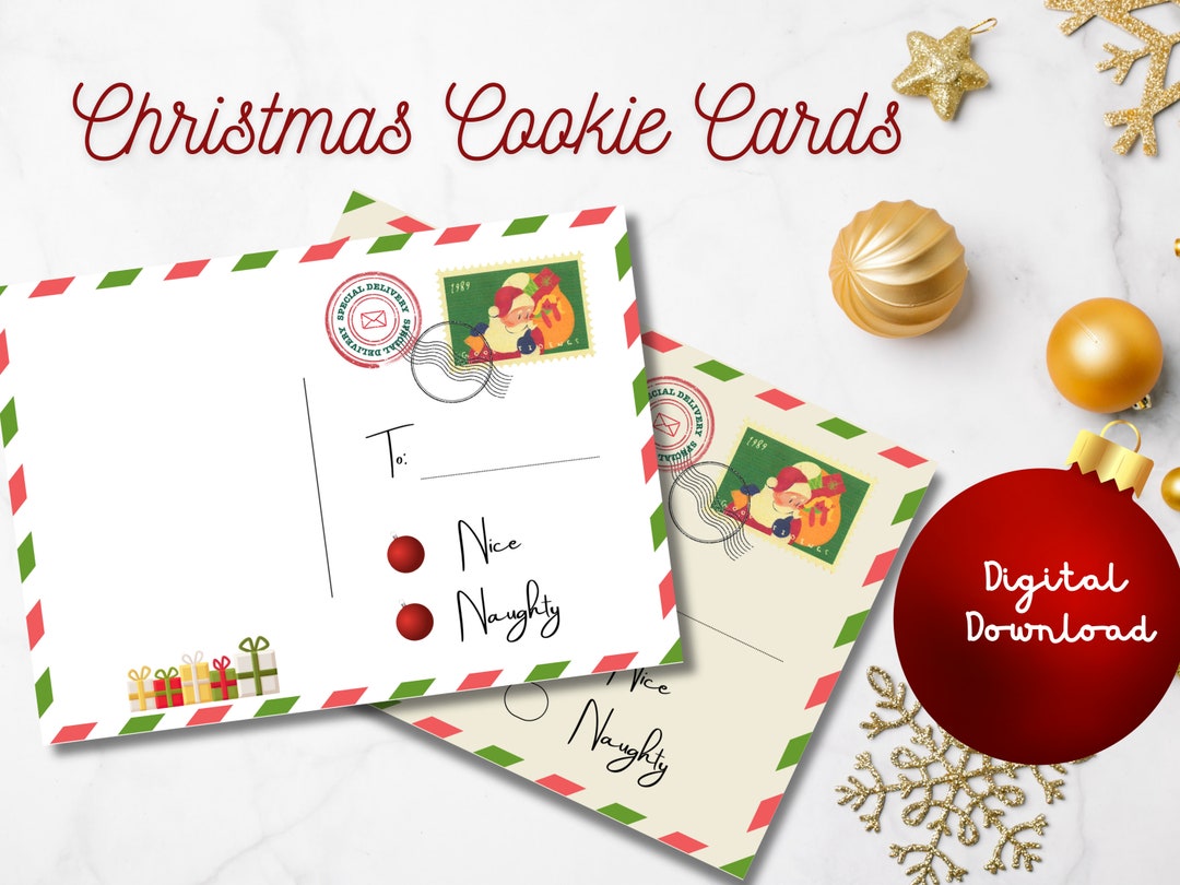 Christmas Cookie Cards, Gift From Santa Cookie Card, Printable Cookie ...