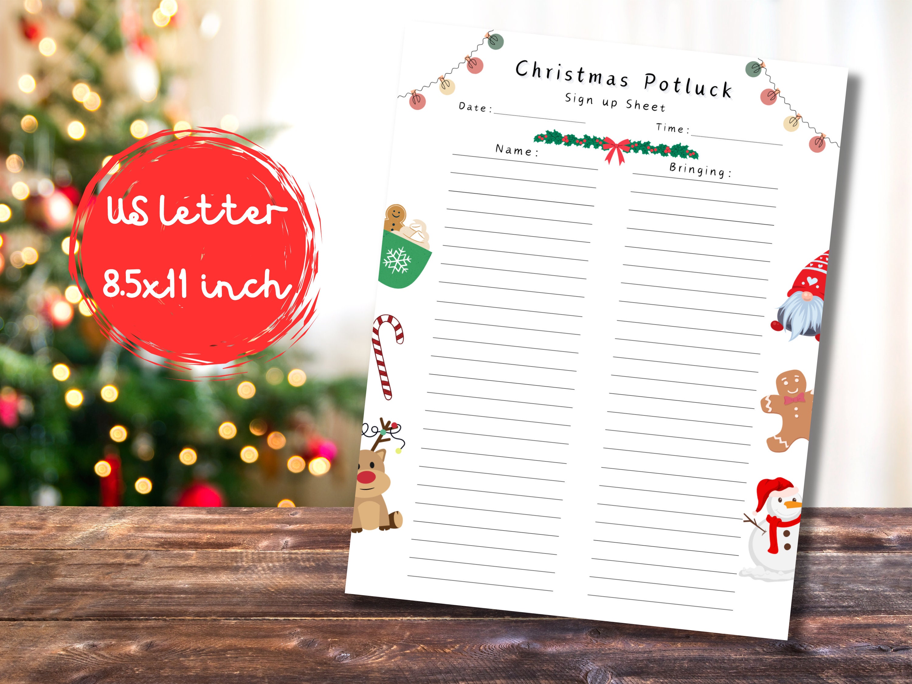 Christmas Potluck Sign up Sheet, Christmas Party Food Sign up List ...