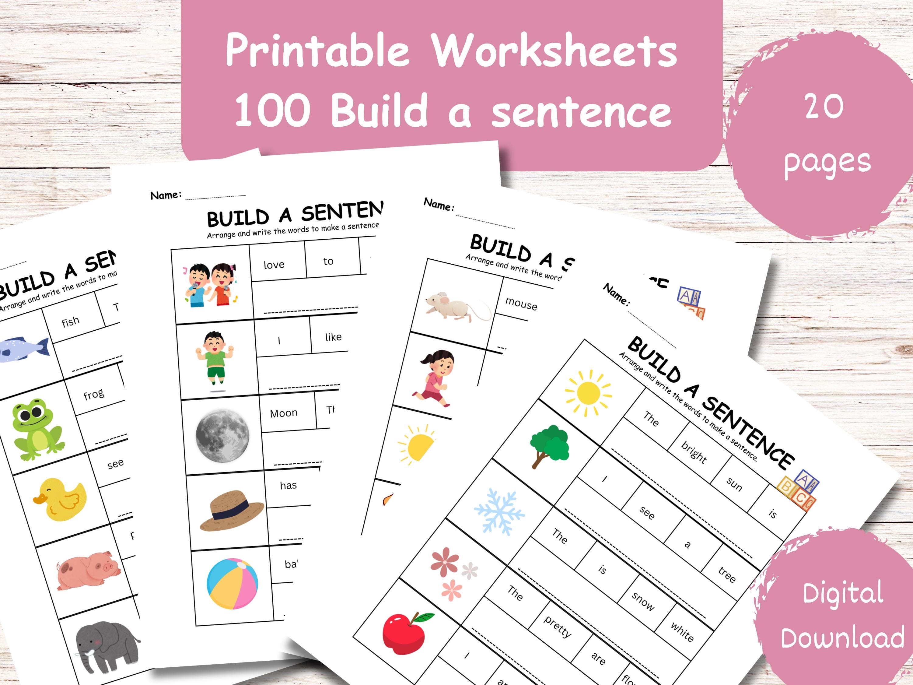 100 Build the Sentence Worksheets, Printable Sentences Writing Practice ...