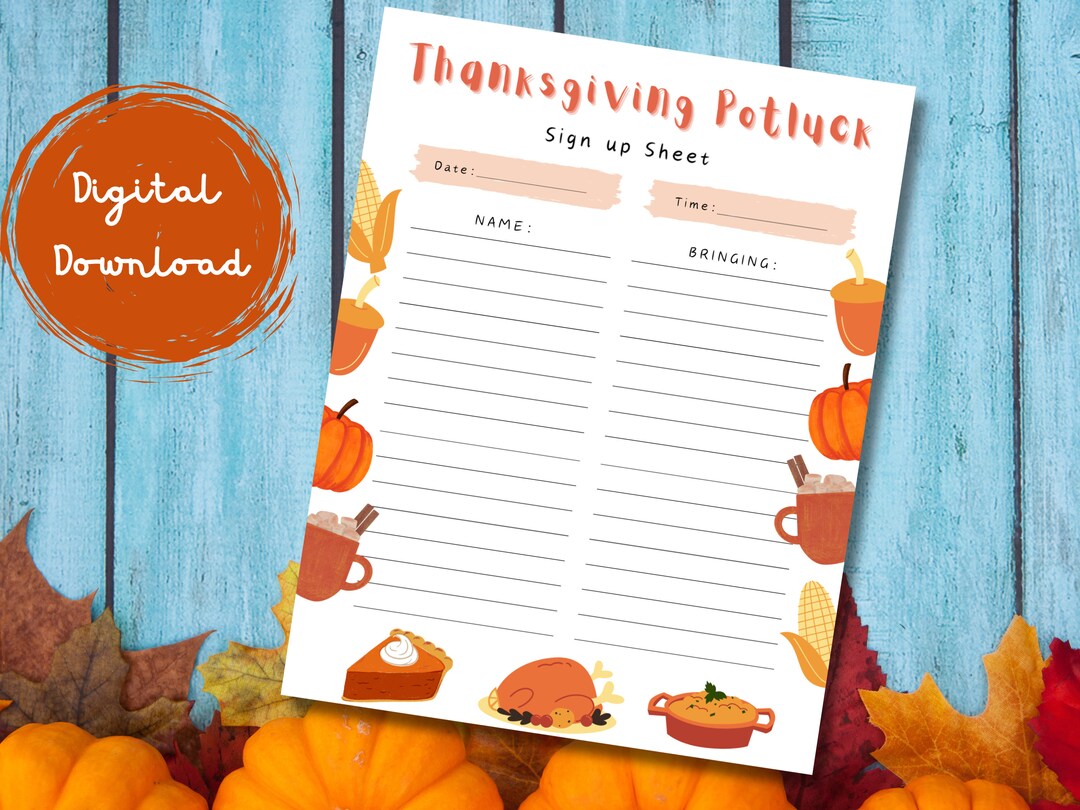 Thanksgiving Potluck Sign up Sheet, Fall Potluck, Printable Food Sign ...