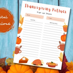 Thanksgiving Potluck Sign up Sheet, Fall Potluck, Printable Food Sign ...