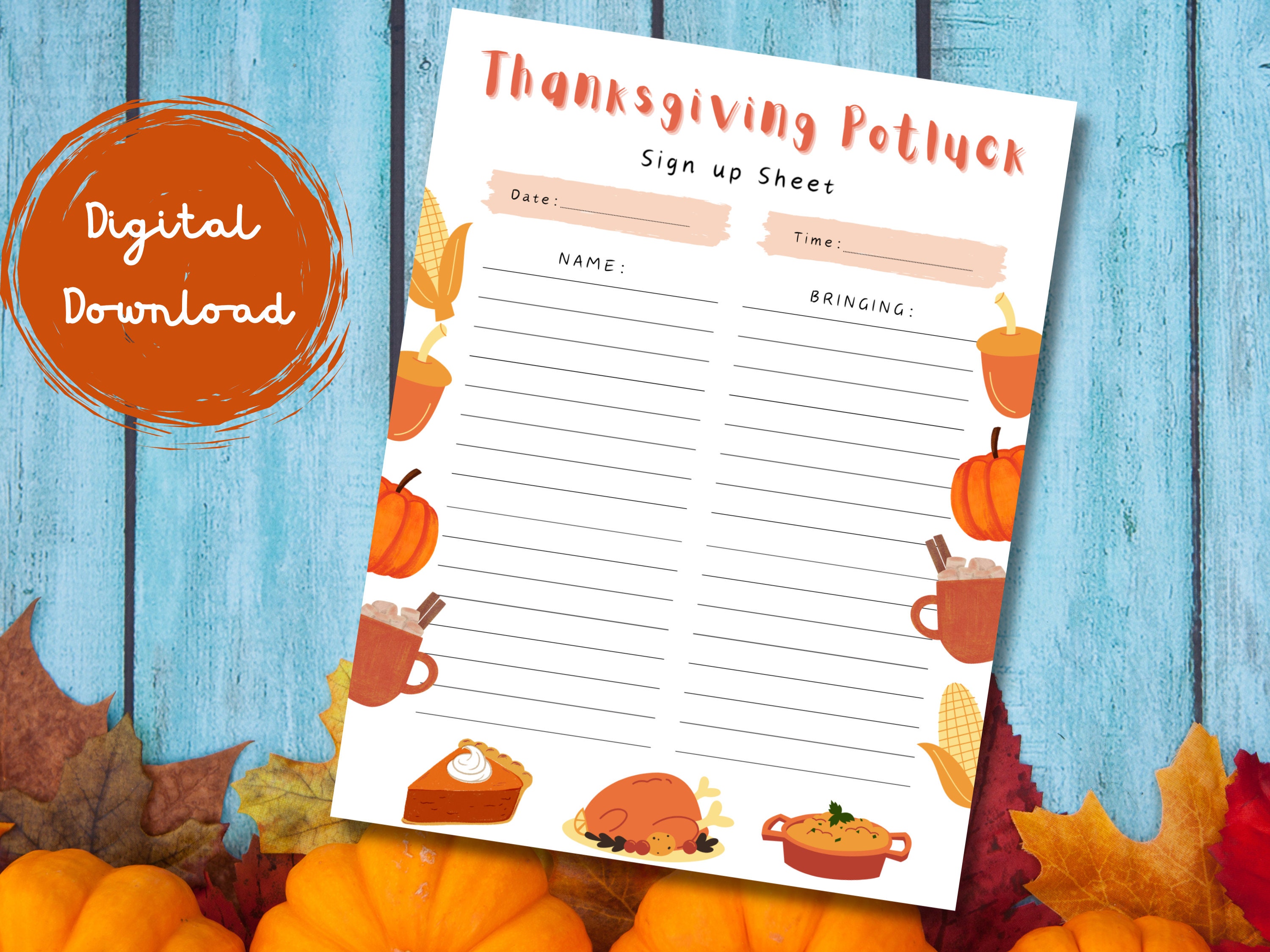 Thanksgiving Potluck Sign up Sheet Fall Potluck Printable - Etsy