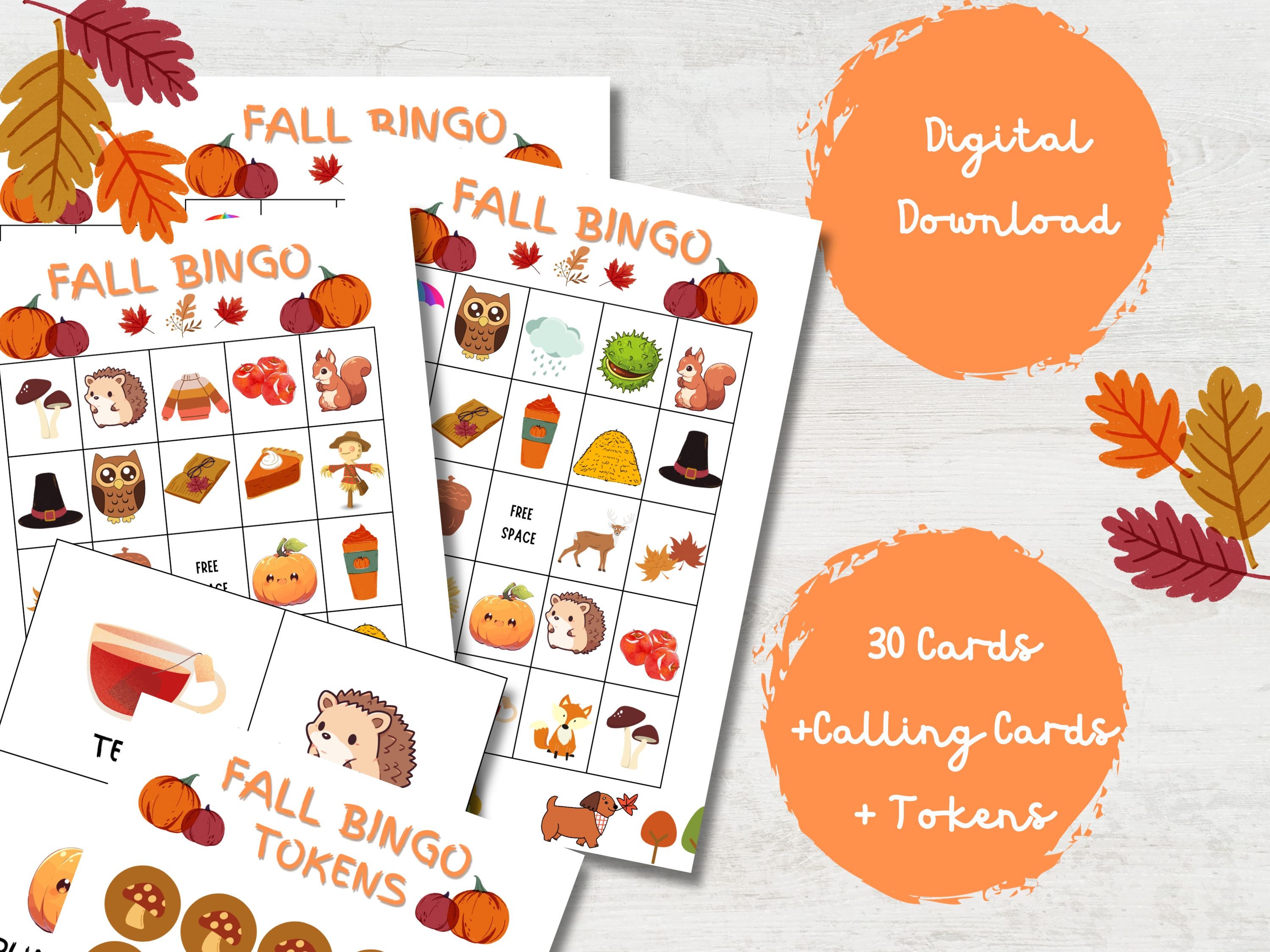 Fall Bingo Cards, 30 Bingo Cards, Printable Bingo Cards, Fall Activity ...