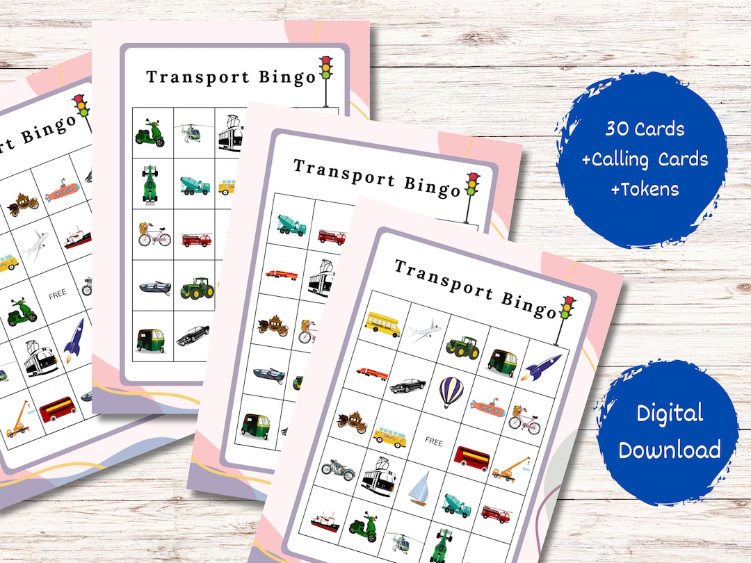 Transport Bingo, 30 Birthday Vehicle Cards, Birthday Activities, Kids ...