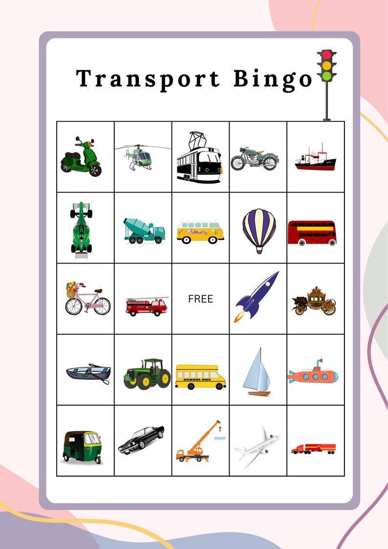 Transport Bingo, 30 Birthday Vehicle Cards, Birthday Activities, Kids ...