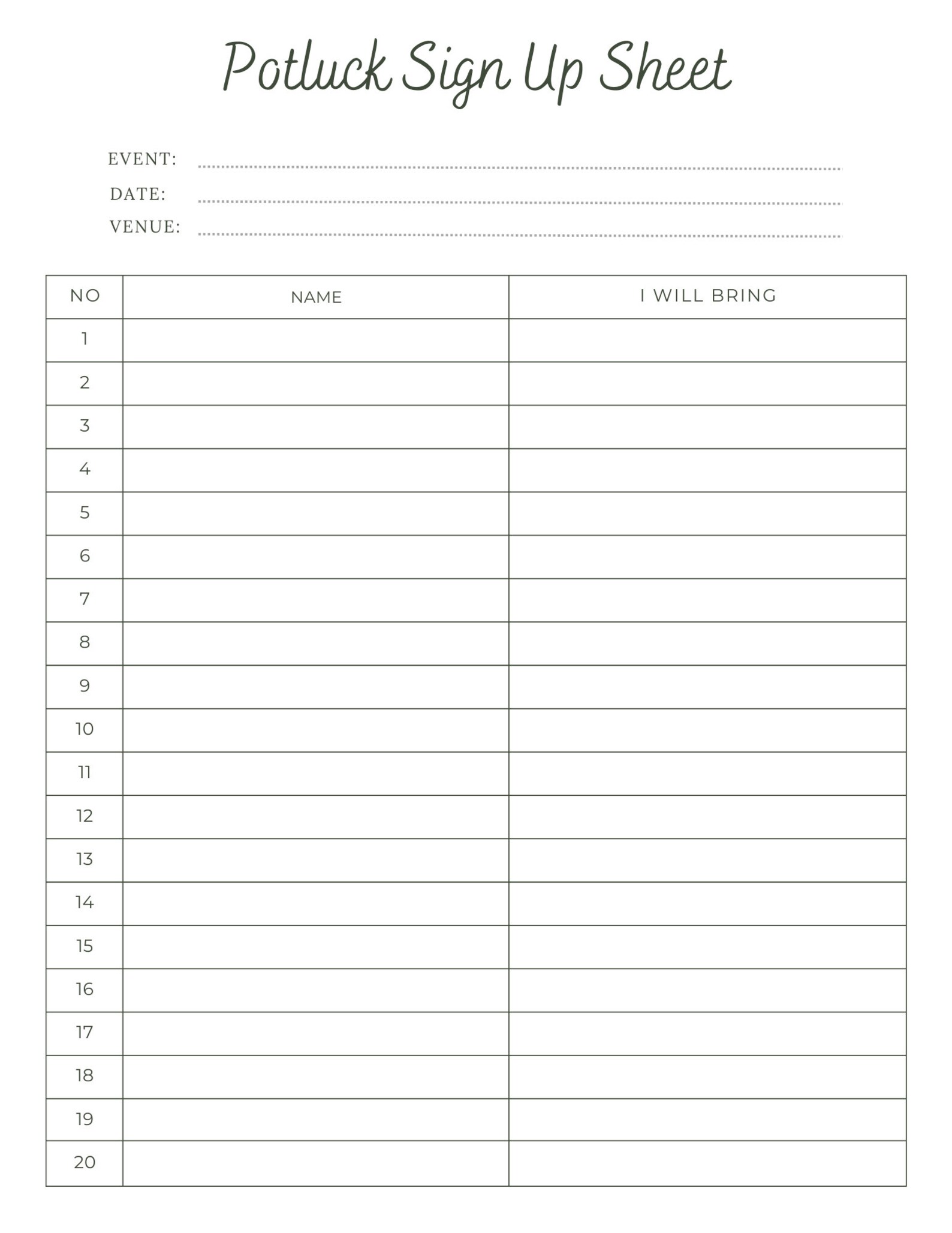 Potluck Sign up Sheet, Potluck Sign Up,thanksgiving Sign up Sheet,sign ...