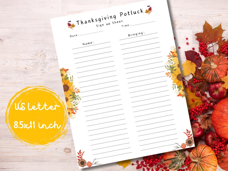Thanksgiving Potluck Sign up Sheet, Printable, Friendsgiving Potluck ...