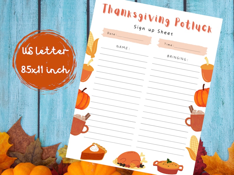 Thanksgiving Potluck Sign up Sheet Fall Potluck Printable - Etsy