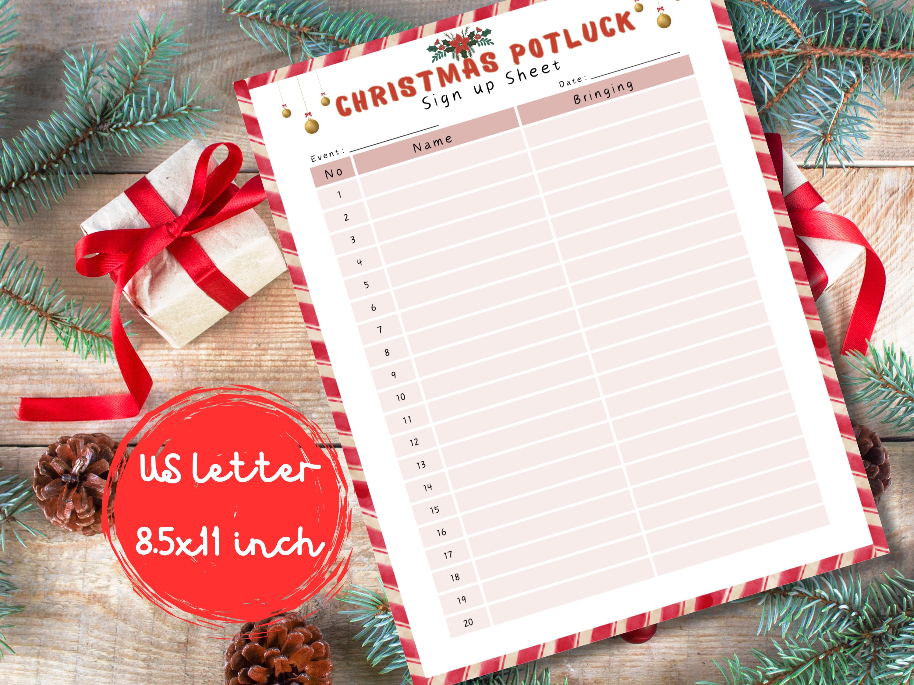 Christmas Potluck Sign up Sheet, Printable Potluck List, Potluck ...