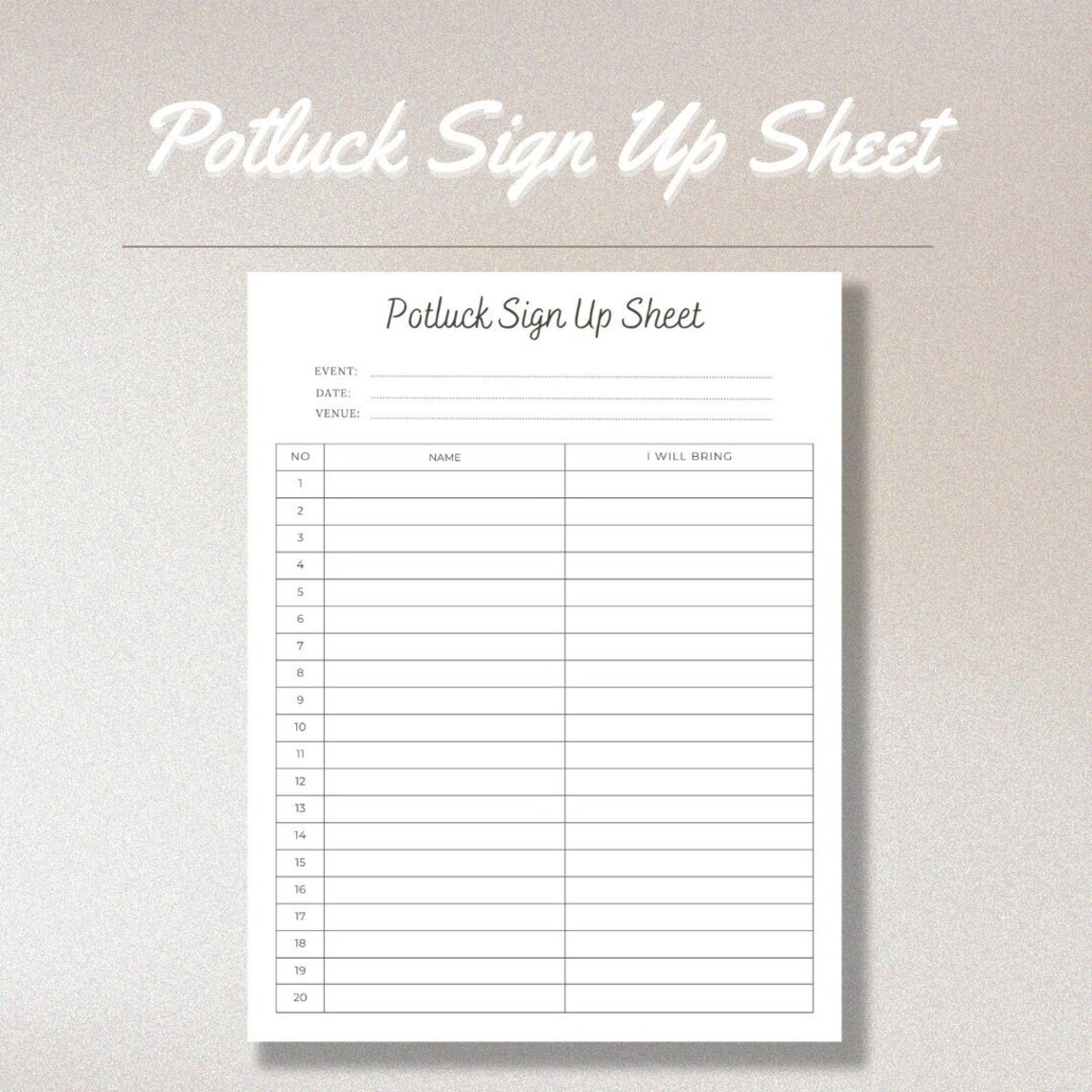 Potluck Sign up Sheet, Potluck Sign Up,thanksgiving Sign up Sheet,sign ...