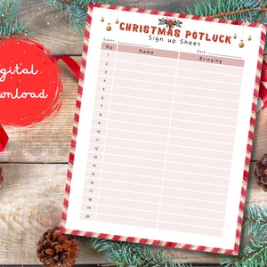 Christmas Potluck Sign up Sheet, Printable Potluck List, Potluck ...