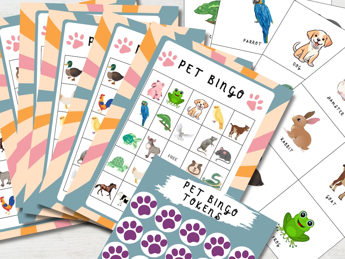 Pet Bingo Cards, 30 Bingo Cards, Printable Bingo Cards, Pet Activity ...