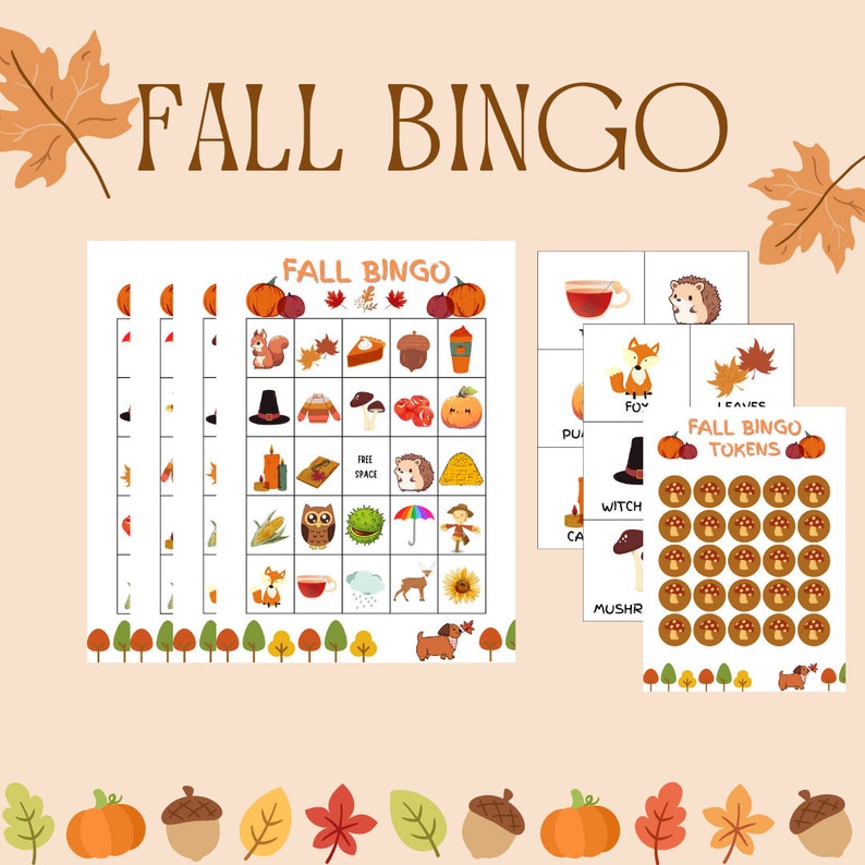 Fall Bingo Cards, 30 Bingo Cards, Printable Bingo Cards, Fall Activity ...