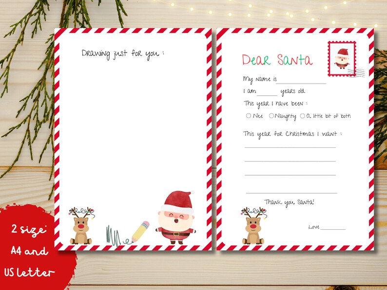 Printable Letter to Santa,drawing to Santa,christmas Santa Letter,kids ...